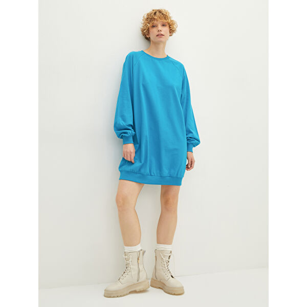 Bisiklet Yaka Düz Uzun Kollu Kadın Elbise