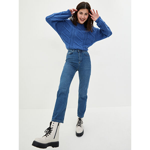Yüksek Bel Straight Fit Cep Detaylı Kadın Rodeo Jean Pantolon Yüksek Bel Straight Fit Cep Detaylı Kadın Rodeo Jean Pantolon