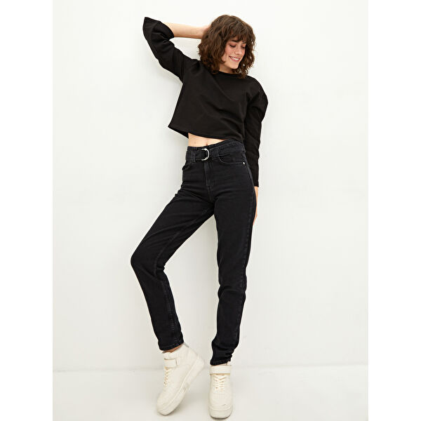 Yüksek Bel Mom Fit Cepli Kemer Detaylı Kadın Rodeo Jean Pantolon Yüksek Bel Mom Fit Cepli Kemer Detaylı Kadın Rodeo Jean Pantolon