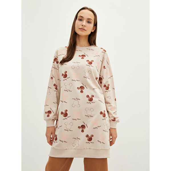 Bisiklet Yaka Mickey Mouse Baskılı Uzun Kollu Kadın Tunik Bisiklet Yaka Mickey Mouse Baskılı Uzun Kollu Kadın Tunik