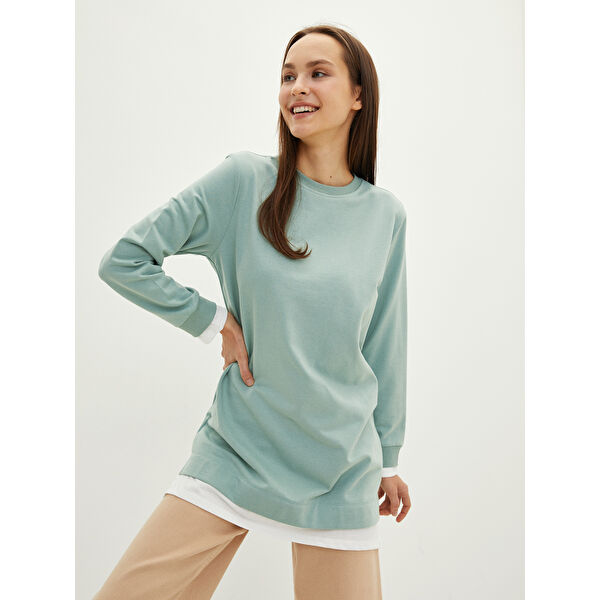 Bisiklet Yaka Düz Uzun Kollu Kadın Tunik