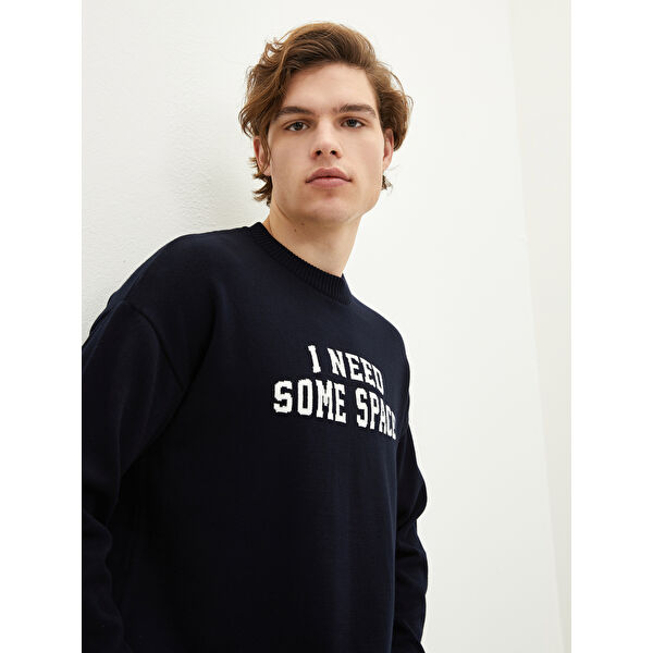 Bisiklet Yaka Uzun Kollu Baskılı Erkek Triko Kazak Bisiklet Yaka Uzun Kollu Baskılı Erkek Triko Kazak