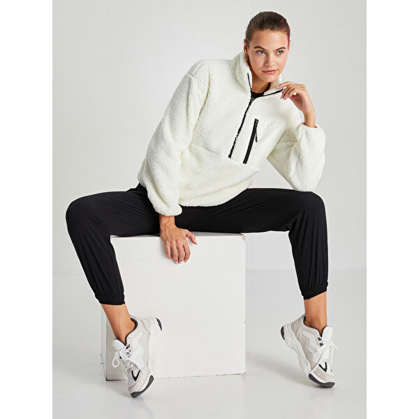 Dik Yaka Düz Uzun Kollu Pelüş Kadın Outdoor Sweatshirt