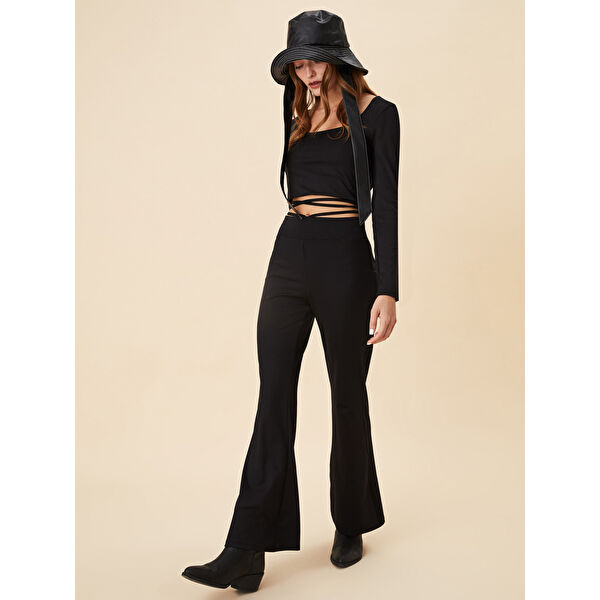 Beli Lastikli Düz Kadın Tayt