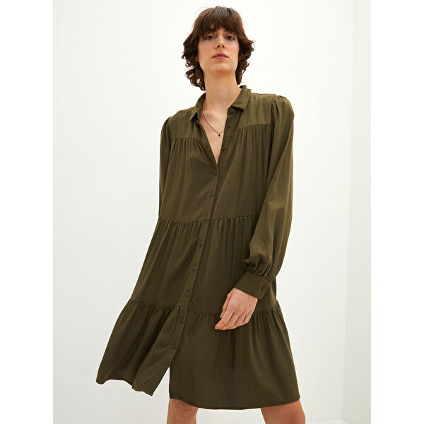 Gömlek Yaka Fırfır Detaylı Uzun Kollu Kadın Elbise Gömlek Yaka Fırfır Detaylı Uzun Kollu Kadın Elbise