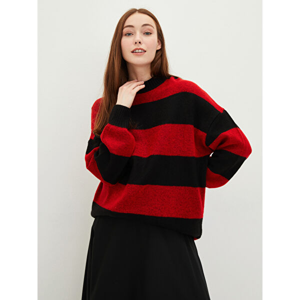 Yarım Balıkçı Yaka Renk Bloklu Uzun Kollu Kadın Triko Tunik Yarım Balıkçı Yaka Renk Bloklu Uzun Kollu Kadın Triko Tunik