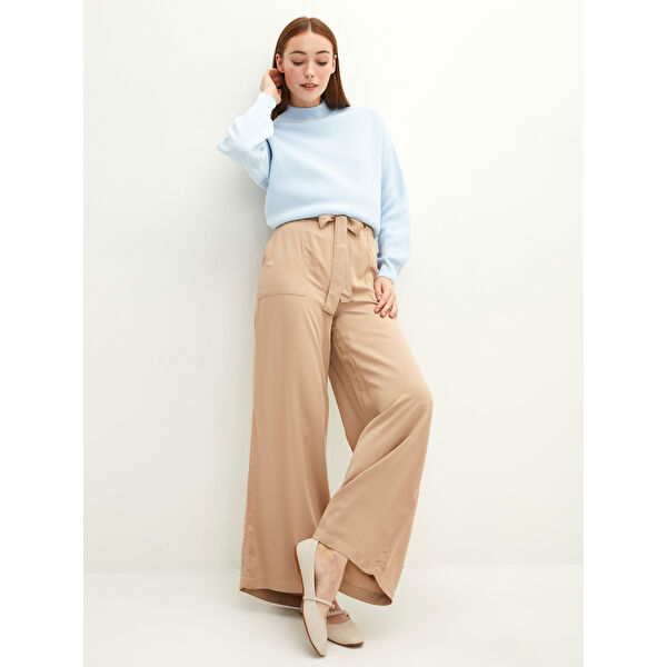 Beli Lastikli Düz Cep Detaylı Viskon Kadın Palazzo Pantolon Beli Lastikli Düz Cep Detaylı Viskon Kadın Palazzo Pantolon