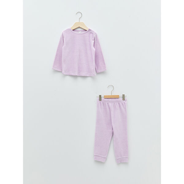 Bisiklet Yaka Uzun Kollu Basic Kadife Kız Bebek Pijama Takımı Bisiklet Yaka Uzun Kollu Basic Kadife Kız Bebek Pijama Takımı