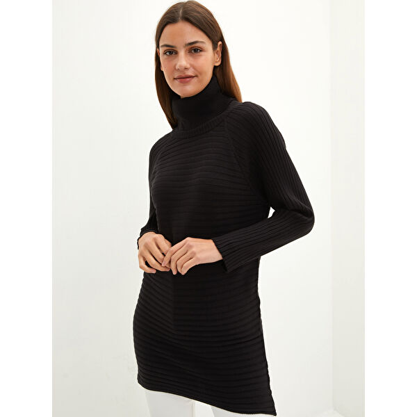 Balıkçı Yaka Çizgili Uzun Kollu Kadın Triko Tunik