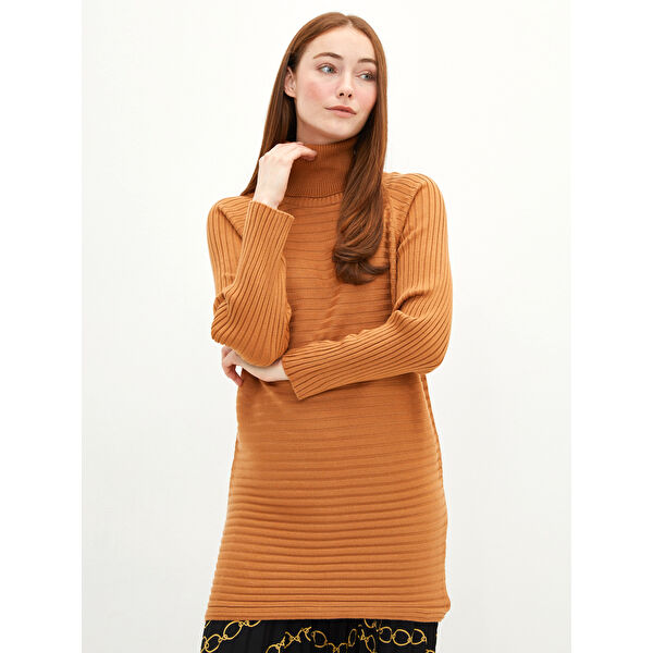 Balıkçı Yaka Çizgili Uzun Kollu Kadın Triko Tunik