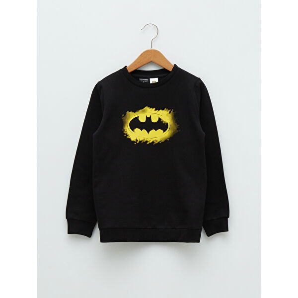 Bisiklet Yaka Batman Baskılı Uzun Kollu Erkek Çocuk Sweatshirt