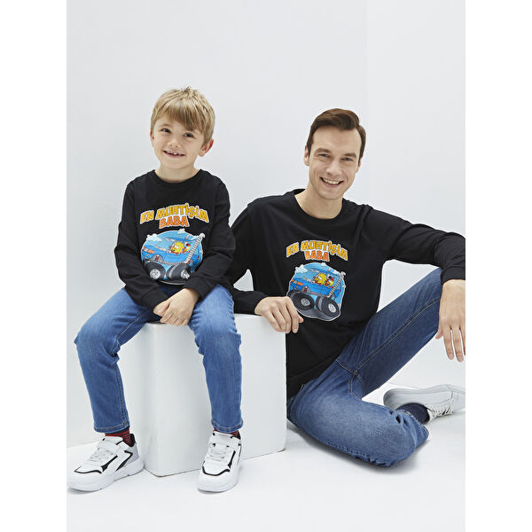 Bisiklet Yaka Kral Şakir Baskılı Uzun Kollu Erkek Çocuk Sweatshirt