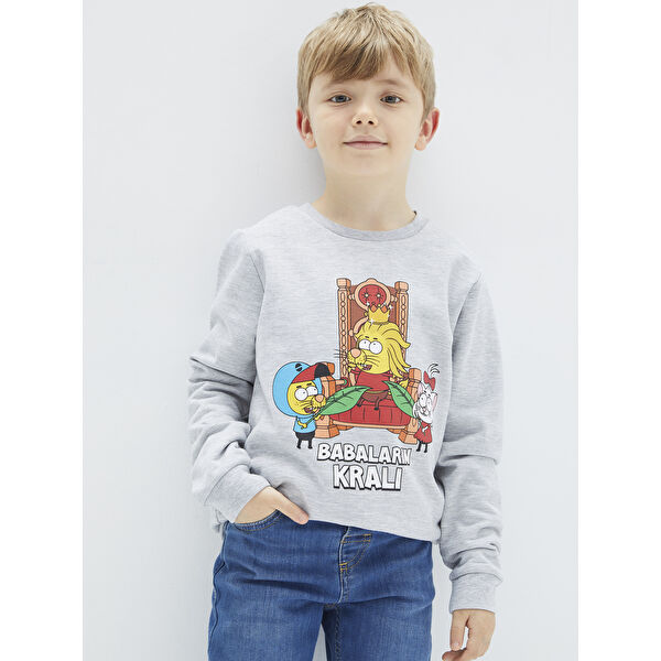 Bisiklet Yaka Kral Şakir Baskılı Uzun Kollu Erkek Çocuk Sweatshirt