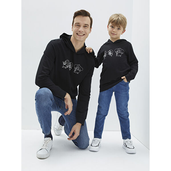 Kapüşonlu Kral Şakir Baskılı Uzun Kollu Erkek Çocuk Sweatshirt