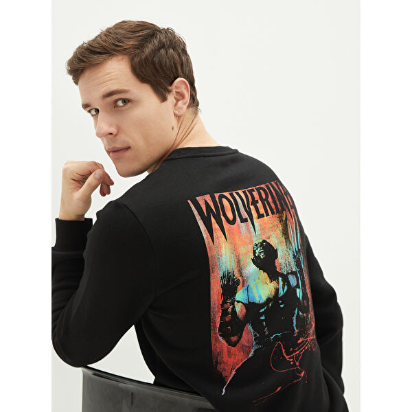 Bisiklet Yaka Uzun Kollu Wolverine Baskılı Erkek Sweatshirt