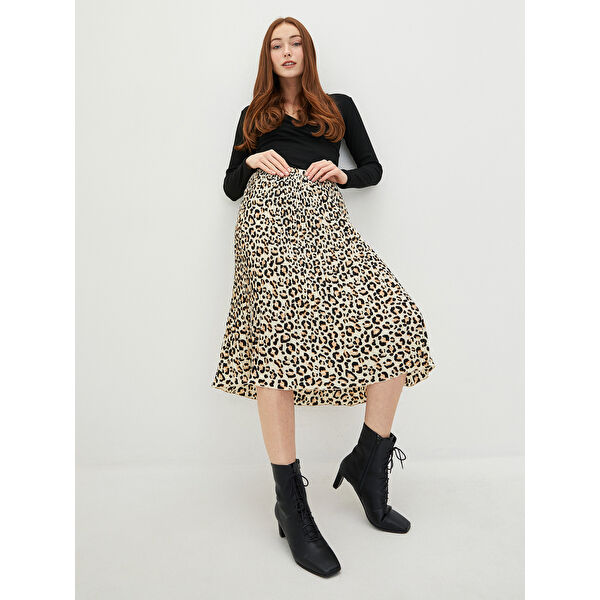 Beli Lastikli Desenli Maroken Kumaş Kadın Pileli Etek Beli Lastikli Desenli Maroken Kumaş Kadın Pileli Etek