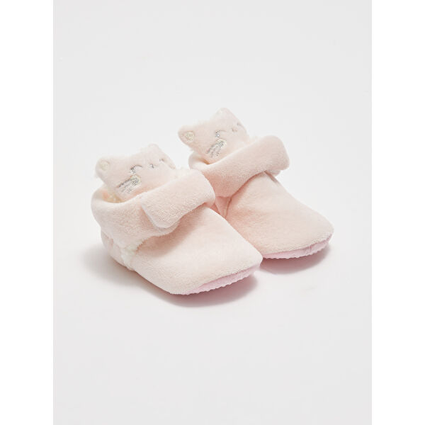 Nakış Detaylı Cırt Cırtlı Kız Bebek Yürüme Öncesi Ev Ayakkabısı