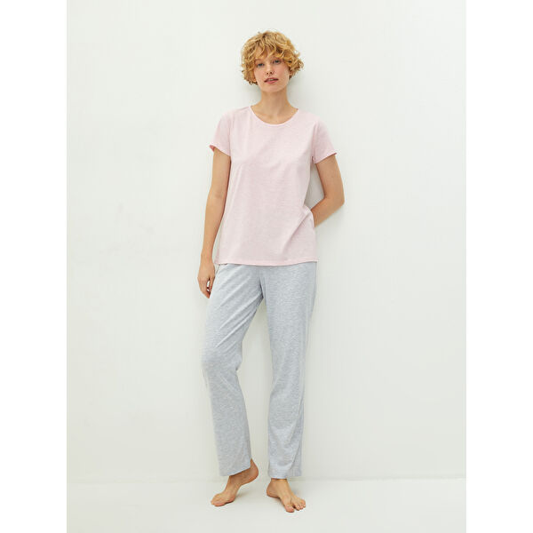 Bisiklet Yaka Düz Kısa Kollu Kadın Pijama Takım