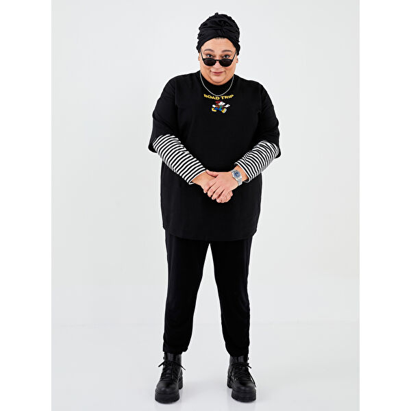 Bisiklet Yaka Mickey Mouse Baskılı Uzun Kollu Kadın Tunik Bisiklet Yaka Mickey Mouse Baskılı Uzun Kollu Kadın Tunik