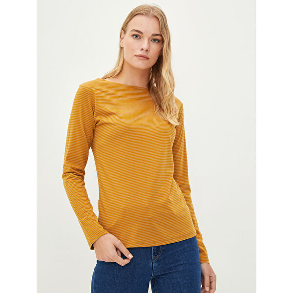 LCW CLASSIC Kayık Yaka Çizgili Uzun Kollu Kadın Tişört LCW CLASSIC Kayık Yaka Çizgili Uzun Kollu Kadın Tişört