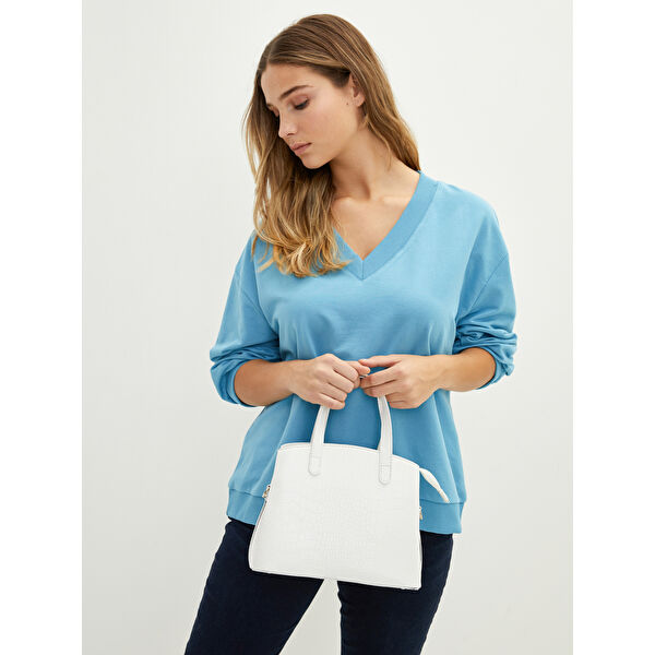 Deri Görünümlü Kendinden Desenli Kadın Kol Çantası