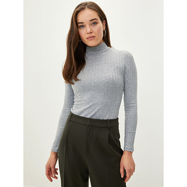 Yarım Balıkçı Yaka Düz Uzun Kollu Kaşkorse Kadın Kazak