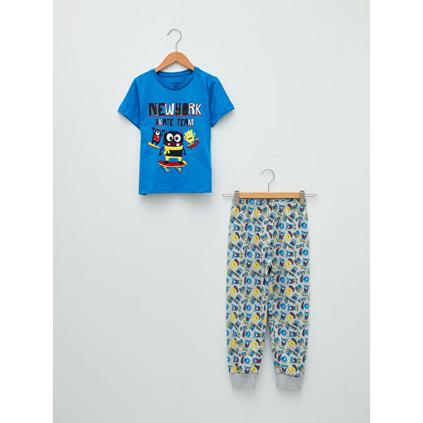 Bisiklet Yaka Baskılı Kısa Kollu Erkek Çocuk Pijama Takımı Bisiklet Yaka Baskılı Kısa Kollu Erkek Çocuk Pijama Takımı