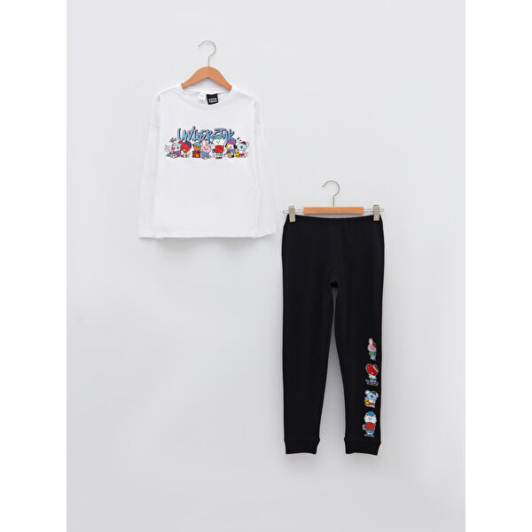 Bisiklet Yaka BT21 Baskılı Uzun Kollu Kız Çocuk Pijama Takımı