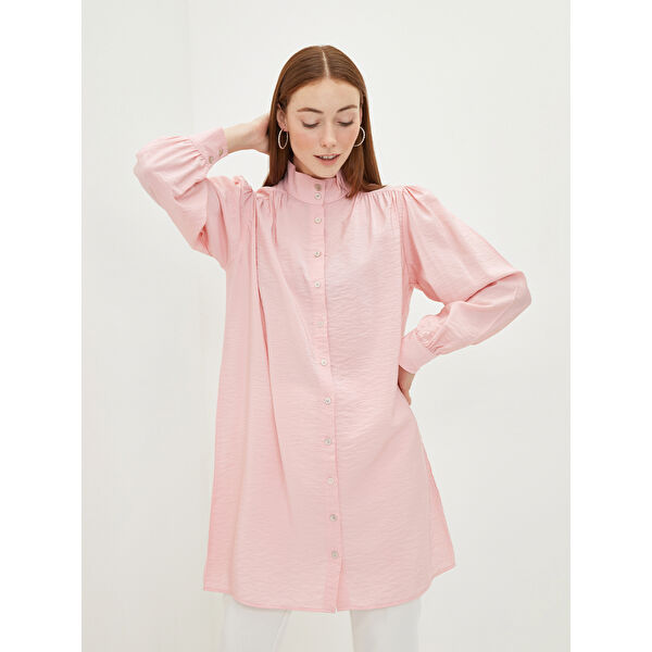 Dik Yaka Düz Uzun Kollu Poplin Kadın Tunik Dik Yaka Düz Uzun Kollu Poplin Kadın Tunik