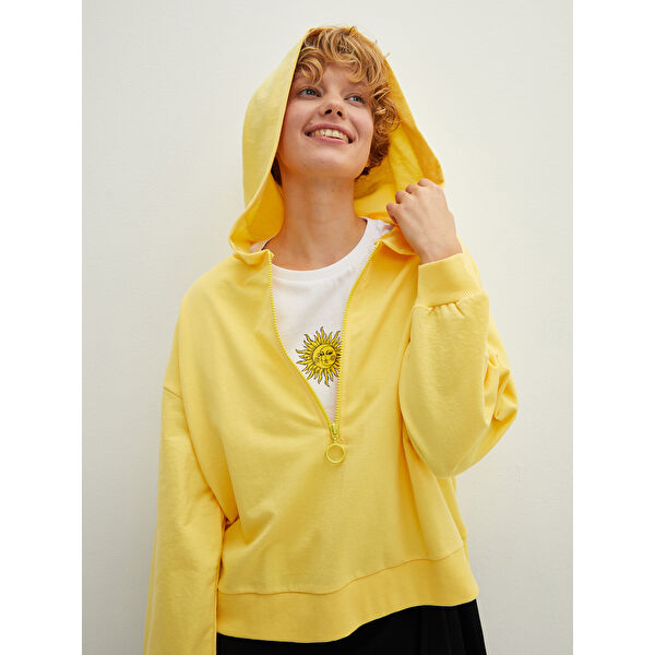 Kapüşon Yaka Düz Uzun Kollu Kadın Sweatshirt Kapüşon Yaka Düz Uzun Kollu Kadın Sweatshirt