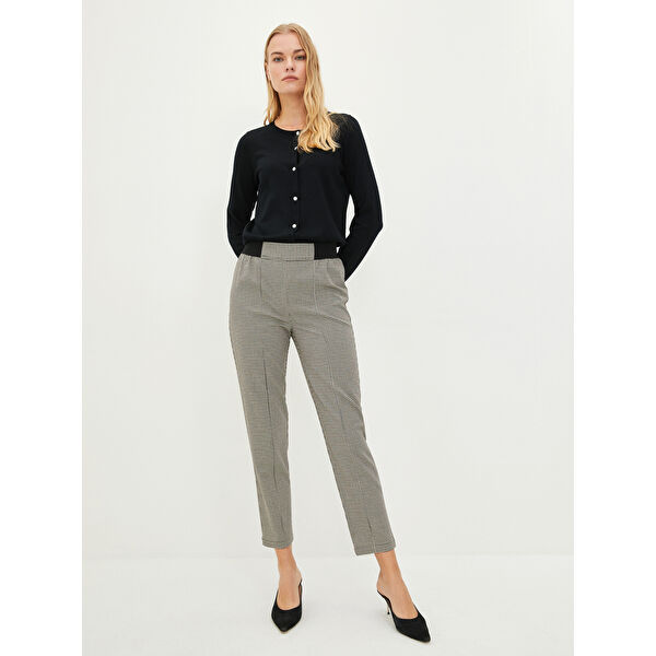 Beli Lastikli Slim Fit Ekose Kadın Pantolon Beli Lastikli Slim Fit Ekose Kadın Pantolon