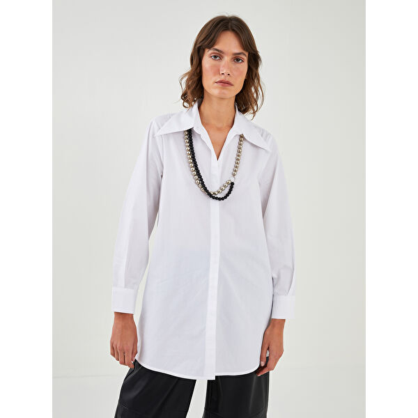 Gömlek Yaka Düz Uzun Kollu Poplin Kadın Tunik Gömlek Yaka Düz Uzun Kollu Poplin Kadın Tunik