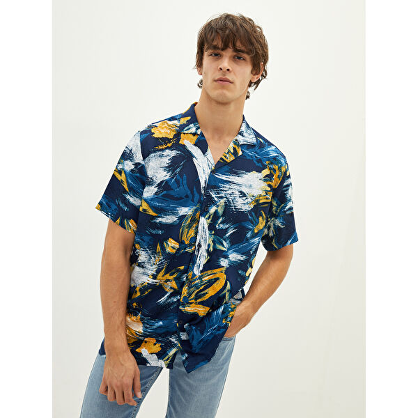 Regular Fit Kısa Kollu Desenli Poplin Erkek Gömlek