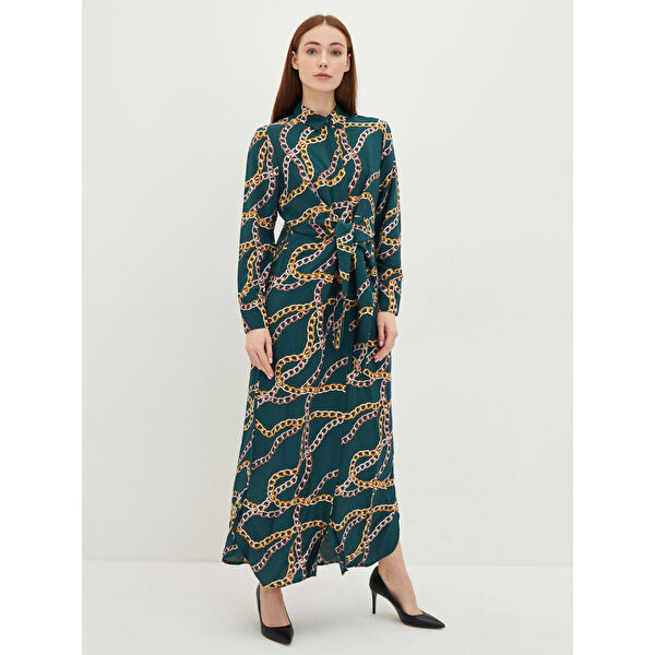 Gömlek Yaka Desenli Uzun Kollu Kadın Elbise Gömlek Yaka Desenli Uzun Kollu Kadın Elbise