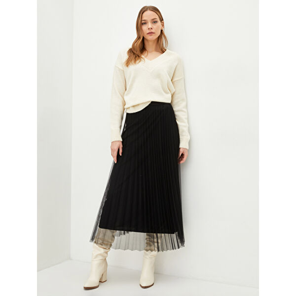 Beli Lastikli Pileli Kadın Tül Etek