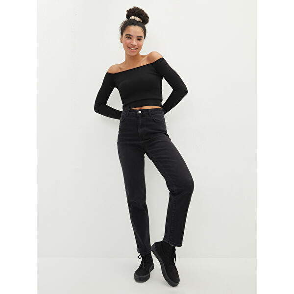Yüksek Bel Straight Fit Cep Detaylı Kadın Rodeo Jean Pantolon Yüksek Bel Straight Fit Cep Detaylı Kadın Rodeo Jean Pantolon
