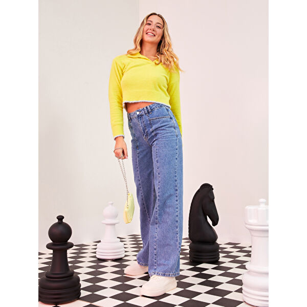 X-SIDE x Aleyna Kalaycıoğlu Kadın Triko Kazak - Polo Yaka Düz Uzun Kollu Crop X-SIDE x Aleyna Kalaycıoğlu Kadın Triko Kazak - Polo Yaka Düz Uzun Kollu Crop