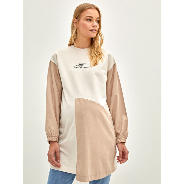 Bisiklet Yaka Renk Bloklu Uzun Kollu Hamile Tunik Bisiklet Yaka Renk Bloklu Uzun Kollu Hamile Tunik