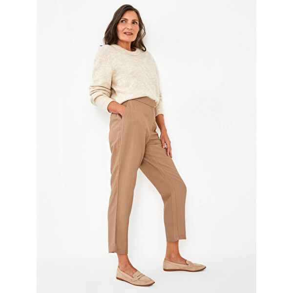 Beli Lastikli Standart Fit Düz Cep Detaylı Kadın Pantolon Beli Lastikli Standart Fit Düz Cep Detaylı Kadın Pantolon