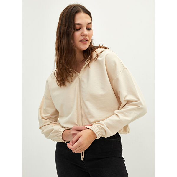 Büyük Beden Kapüşonlu Düz Uzun Kollu Kadın Spor Hırka Büyük Beden Kapüşonlu Düz Uzun Kollu Kadın Spor Hırka