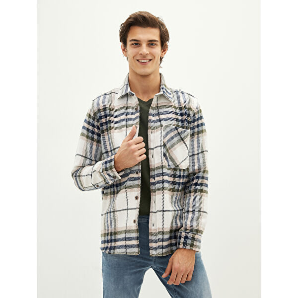 Regular Fit Uzun Kollu Ekose Gabardin Erkek Gömlek