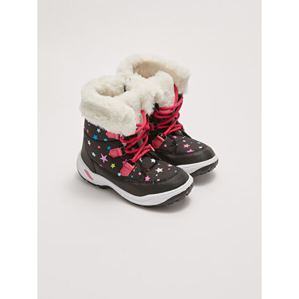 Baskılı Bağcık ve Fermuarlı Kalın Taban Kız Çocuk Kar Botu Baskılı Bağcık ve Fermuarlı Kalın Taban Kız Çocuk Kar Botu