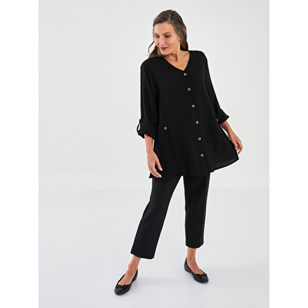 LCW GRACE V Yaka Cep Detaylı Uzun Kollu Kadın Gömlek Ceket LCW GRACE V Yaka Cep Detaylı Uzun Kollu Kadın Gömlek Ceket