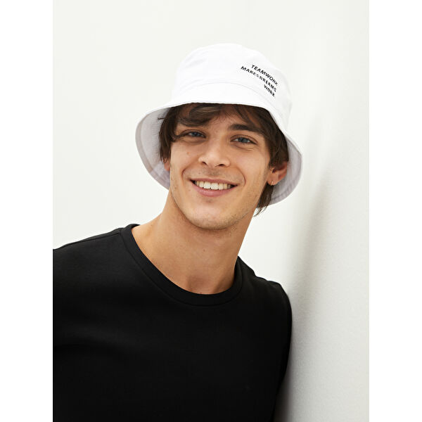 Yazı Baskılı Erkek Bucket Şapka