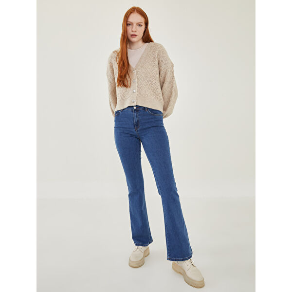 Skinny Fit Cep Detaylı İspanyol Paça Kadın Jean Pantolon Skinny Fit Cep Detaylı İspanyol Paça Kadın Jean Pantolon