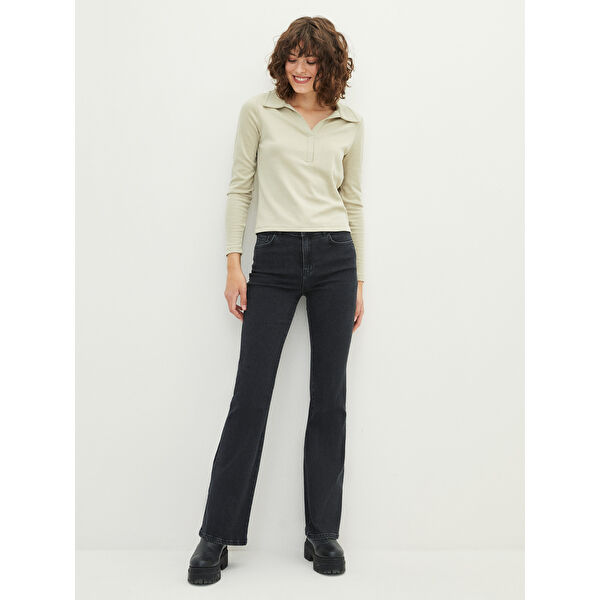 Skinny Fit Düz Cep Detaylı İspanyol Paça Kadın Jean Pantolon Skinny Fit Düz Cep Detaylı İspanyol Paça Kadın Jean Pantolon