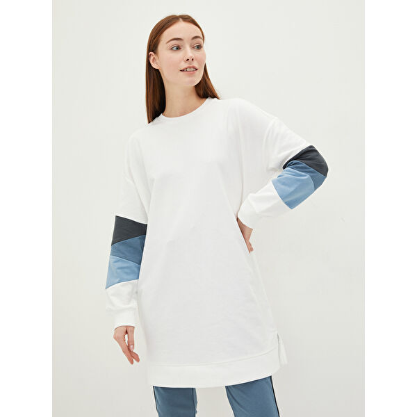 Bisiklet Yaka Renk Bloklu Uzun Kollu Kadın Tunik