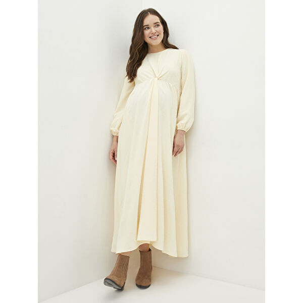 Bisiklet Yaka Kendinden Desenli Büzgü Detaylı Uzun Kollu Poplin Hamile Elbise Bisiklet Yaka Kendinden Desenli Büzgü Detaylı Uzun Kollu Poplin Hamile Elbise