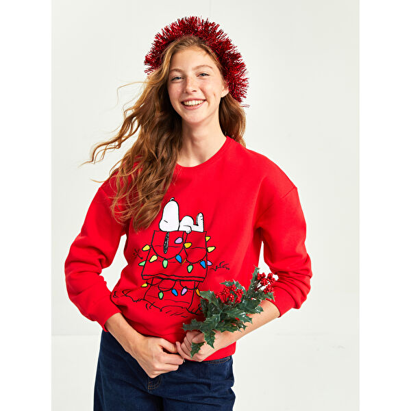 Bisiklet Yaka Snoopy Baskılı Uzun Kollu Kadın Sweatshirt Bisiklet Yaka Snoopy Baskılı Uzun Kollu Kadın Sweatshirt