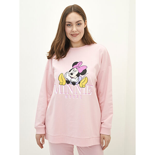 Büyük Beden Bisiklet Yaka Minnie Mouse Baskılı Uzun Kollu Kadın Sweatshirt Büyük Beden Bisiklet Yaka Minnie Mouse Baskılı Uzun Kollu Kadın Sweatshirt